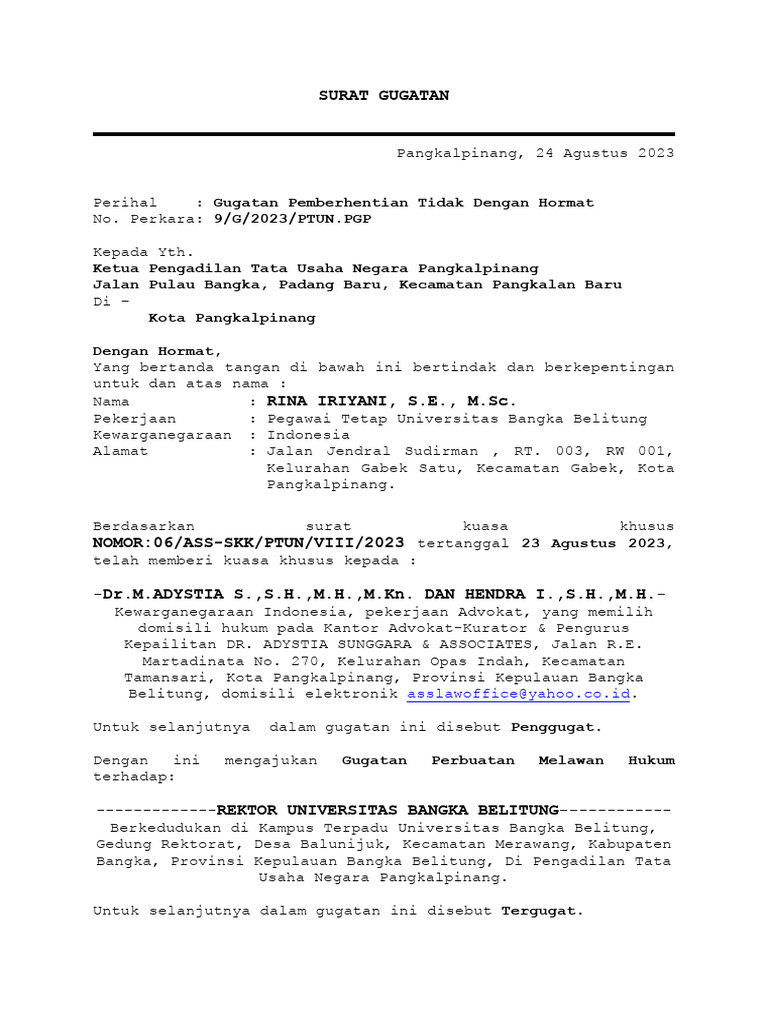 SURAT GUGATAN Ptun | PDF