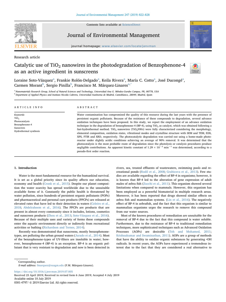 Catalytic Use of TiO2 Nanowires in The Photodegradatio - 2019 - Journal ...