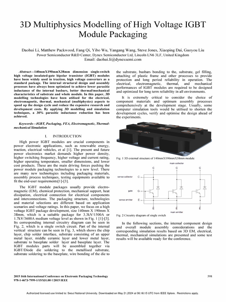 3D Multiphysics Modelling of High Voltage IGBT Module Packaging | PDF ...