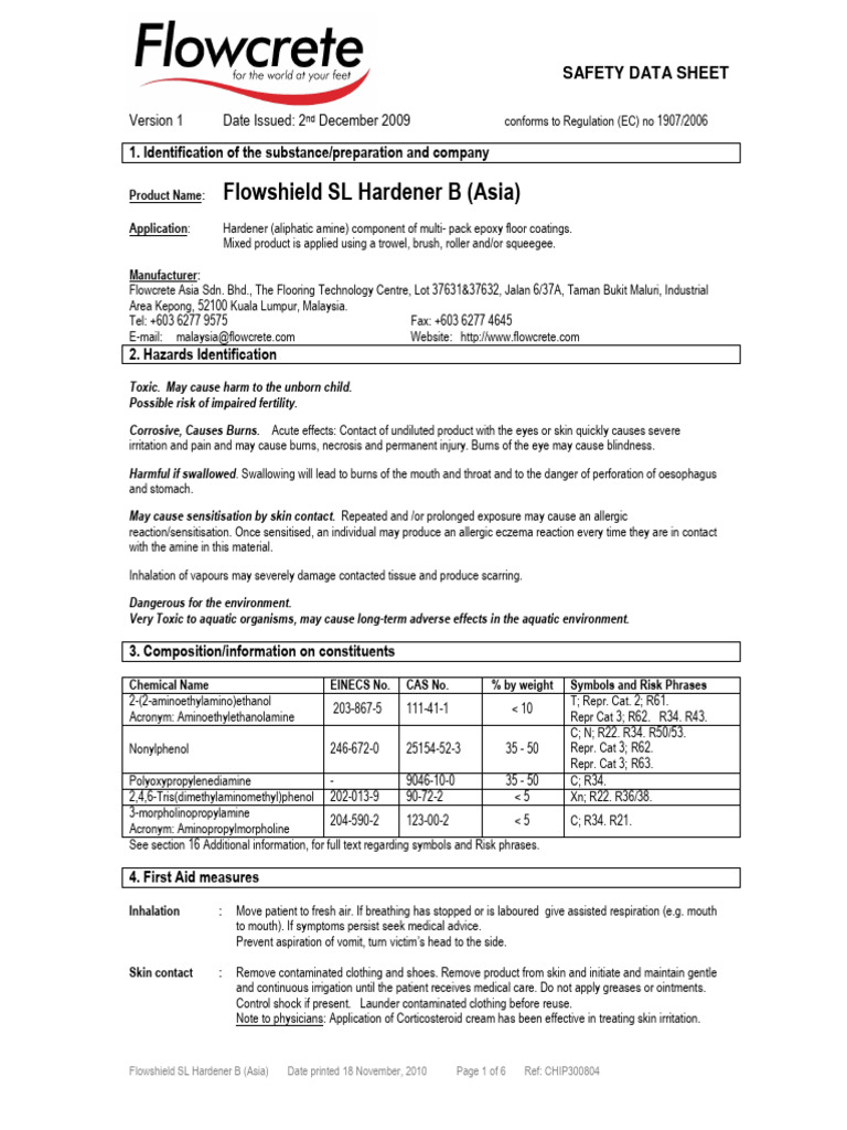 MSDS - Flowshield SL Hardener B (Asia) | PDF | Toxicity | Magnesium