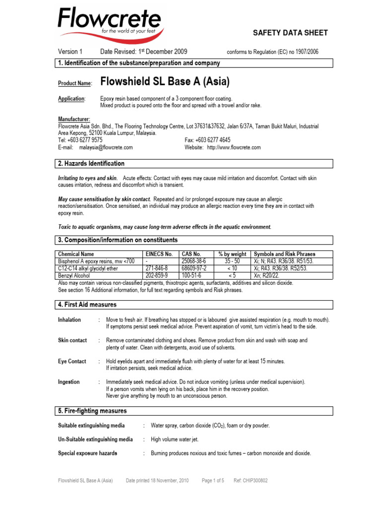 Epoxy Floor Coating Safety Data Sheet | PDF | Toxicity | Epoxy