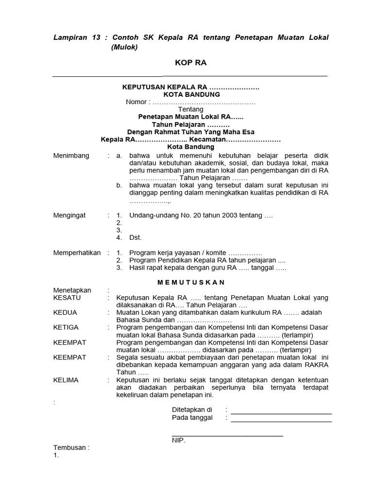 4.Lampiran 13 (CONTOH SK PENETAPAN MULOK) | PDF