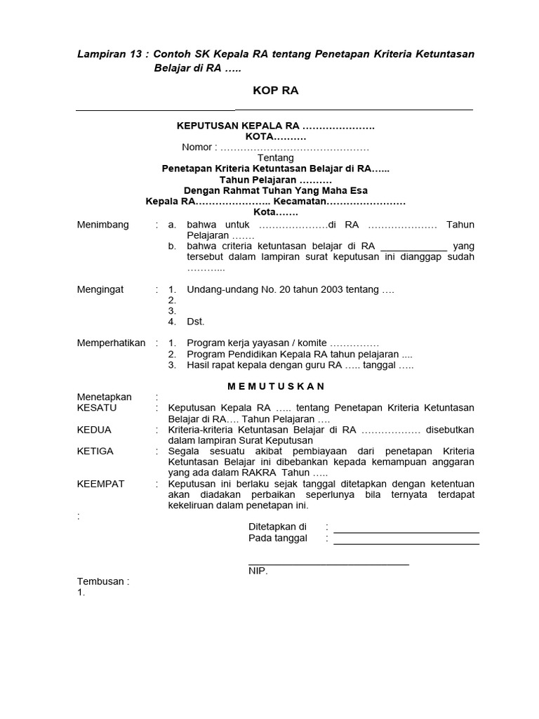 5.Lampiran 14 (CONTOH SK PENETAPAN KRITERIA KETUNTASAN BELAJAR DI RA)-1 ...
