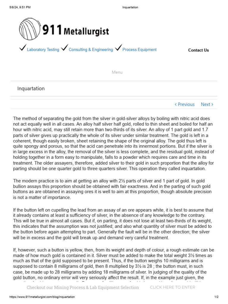Inquartation | PDF | Metallurgical Assay | Gold