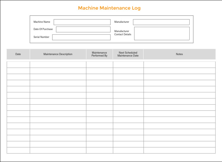 Machine Maintenance Log | PDF