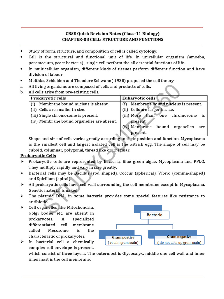 Class 11 Biology: Cell Structure & Functions | PDF | Cell (Biology) | Cell Membrane