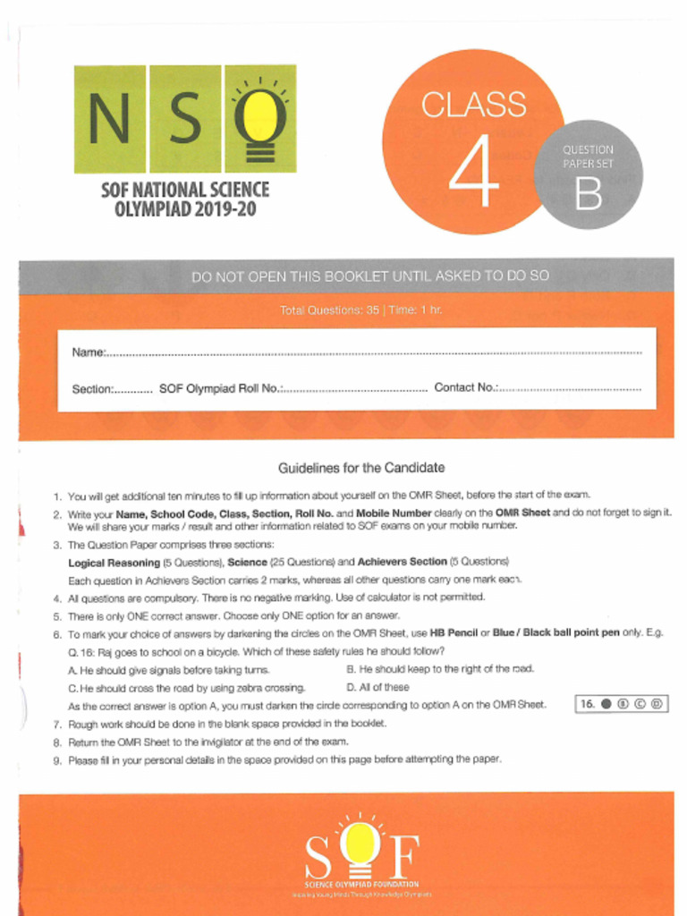 NSO - Class 4 - 2019-20 | PDF