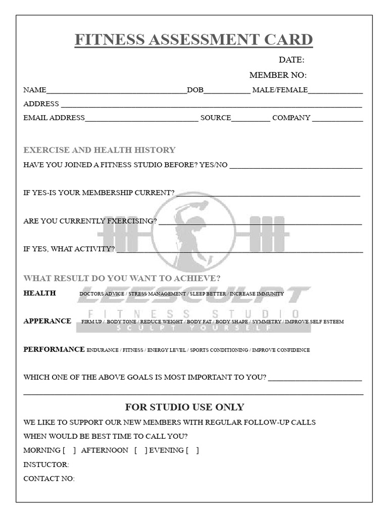 Fitness Assessment Card | PDF | Anatomical Terms Of Motion | Musculoskeletal System