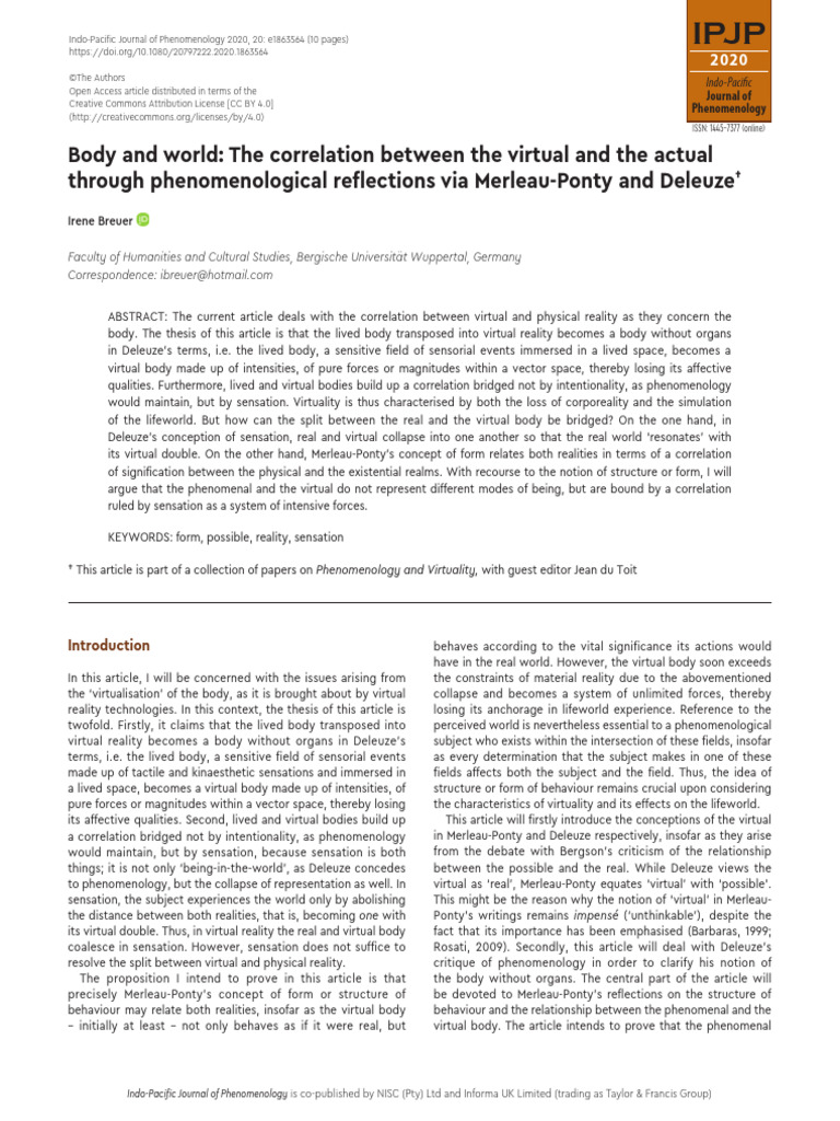 Body and World The Correlation Between The Virtual and The Actual ...
