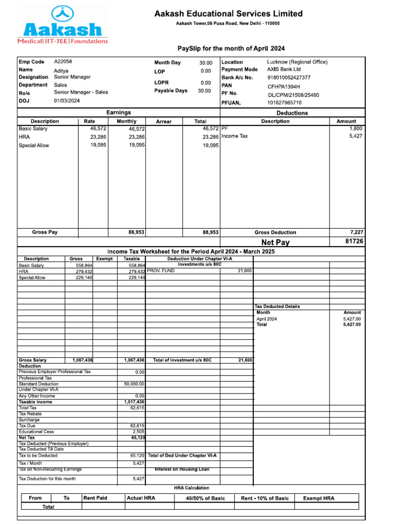 April Pay Slip | PDF