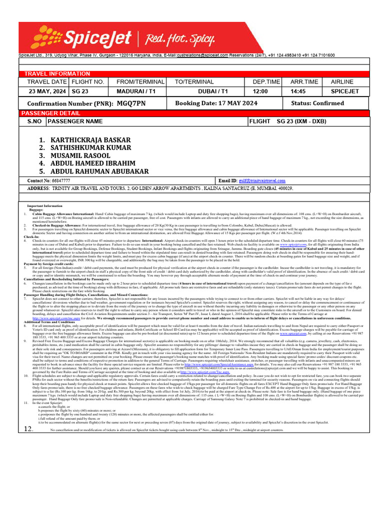 Spicejet Ixm - DXB | PDF | Identity Document | Credit Card