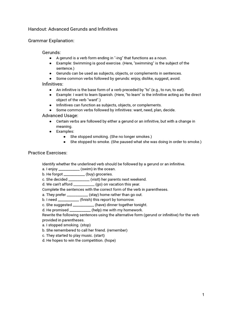 Exploring Advanced Gerunds and Infinitives For Future Plans - Students ...