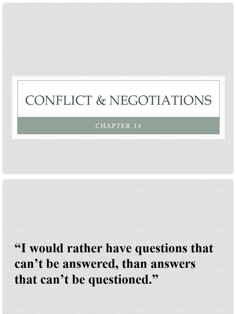 Chapter 14 - Conflict & Negotiations | PDF | Negotiation | Social Psychology