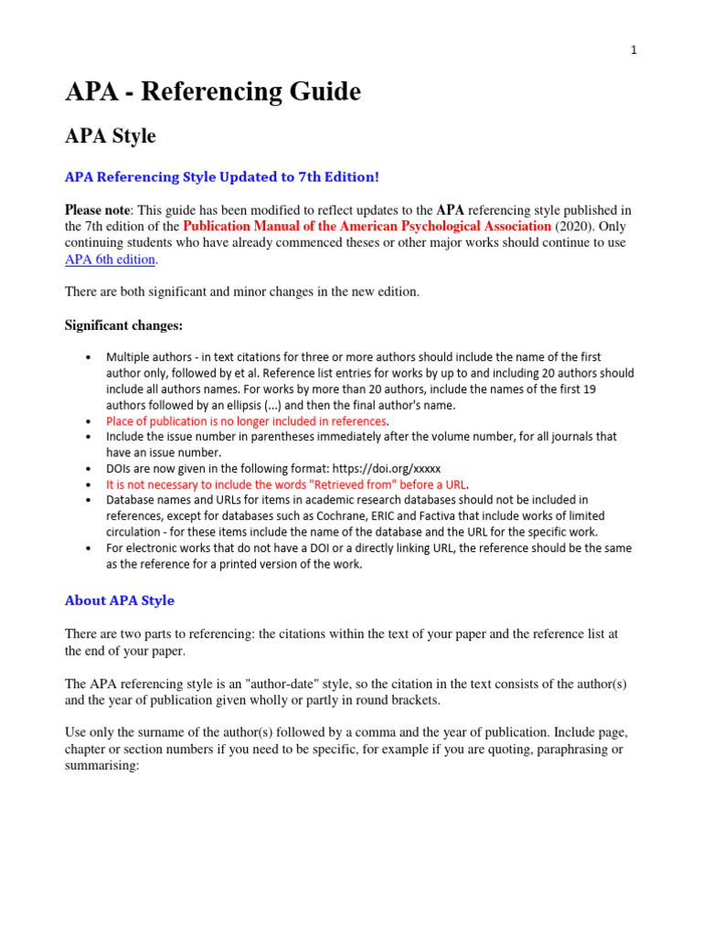 APA 7th Edition Referencing Guide | PDF | Apa Style