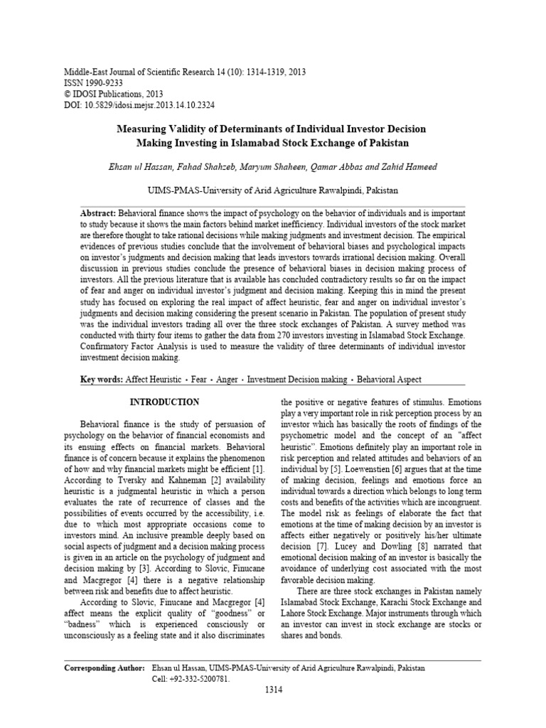 Measuring Validity of Determinants of Individual Investor Decision | PDF | Risk | Behavioral ...