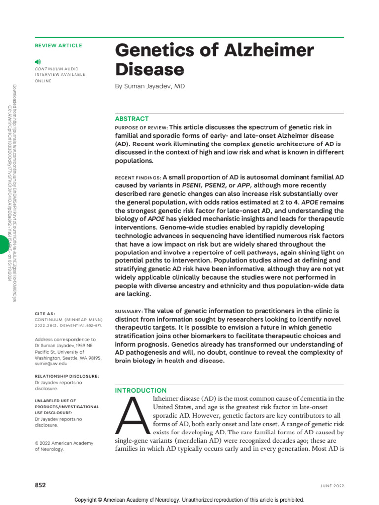 Genetics of Alzheimer Disease.13 | PDF | Apolipoprotein E | Amyloid Beta
