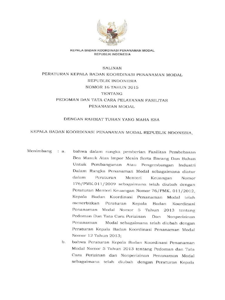 Perka 16 2015 Pedoman Dan Tata Cara Pelayanan Fasilitas-1 | PDF