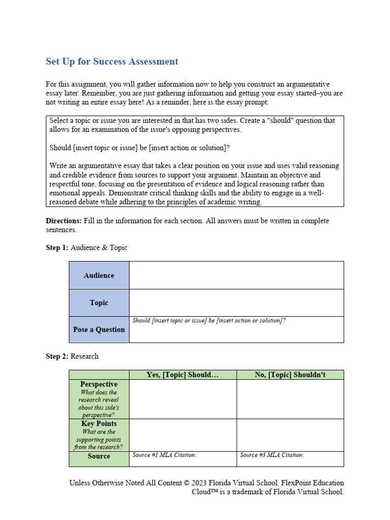 Set Up For Success Assess Rubric | PDF | Essays | Reason