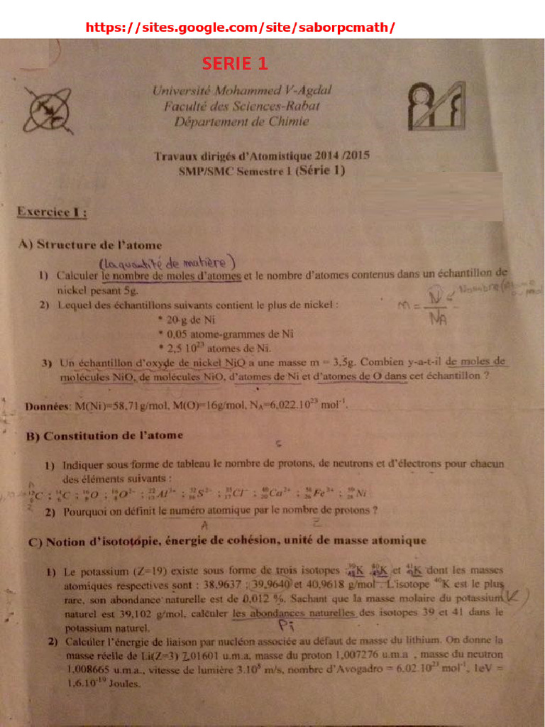 °tds Atomistique Fsr-Rabat 14-15 | PDF