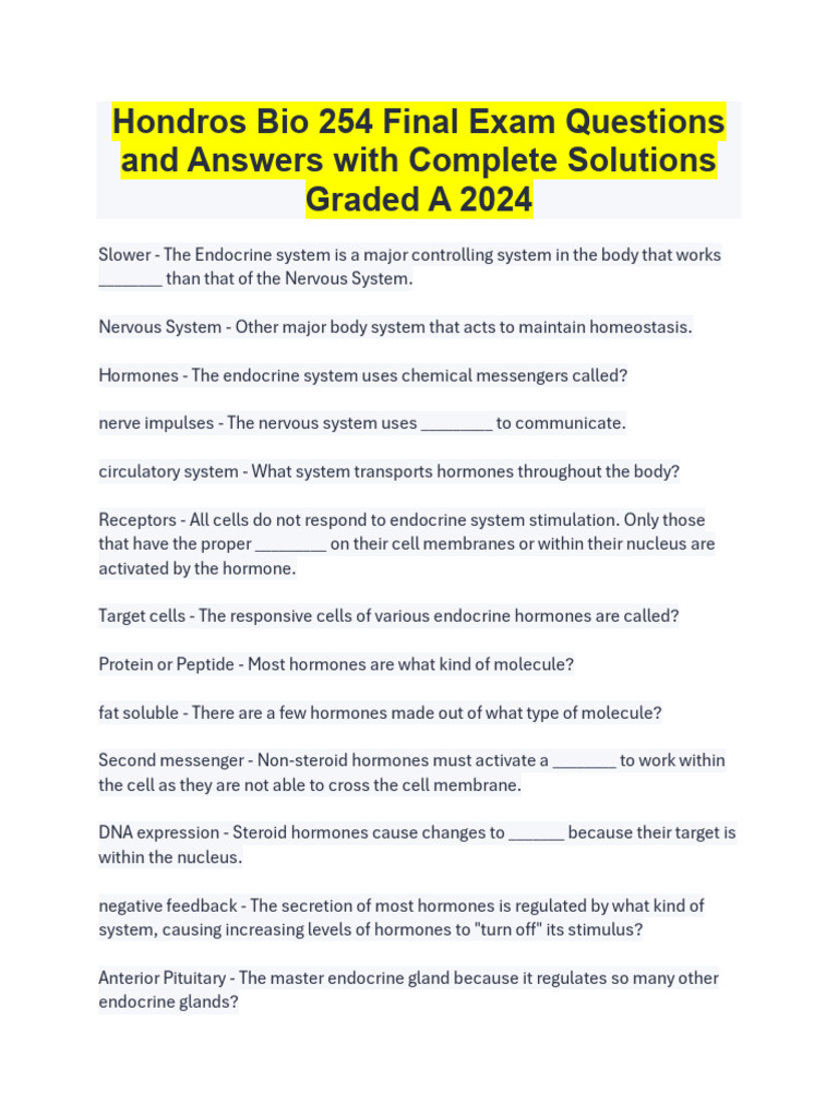 Bio 254 Exam Review Questions | PDF | Bone | Stomach