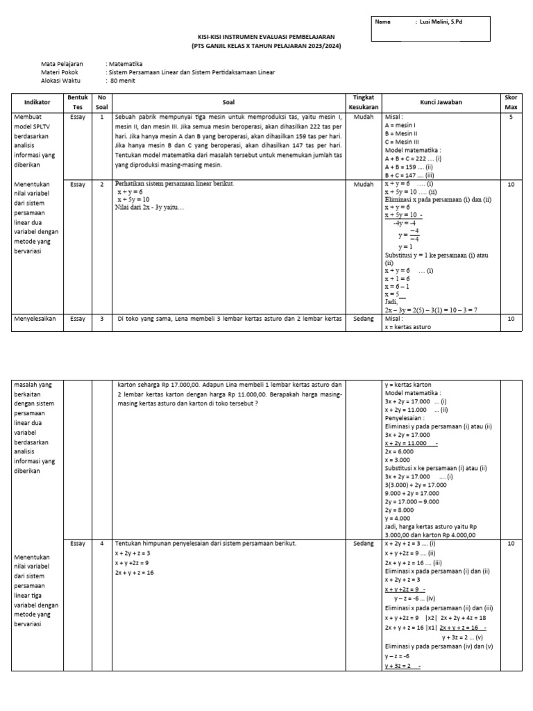 Kisi-Kisi MTK X Edit | PDF