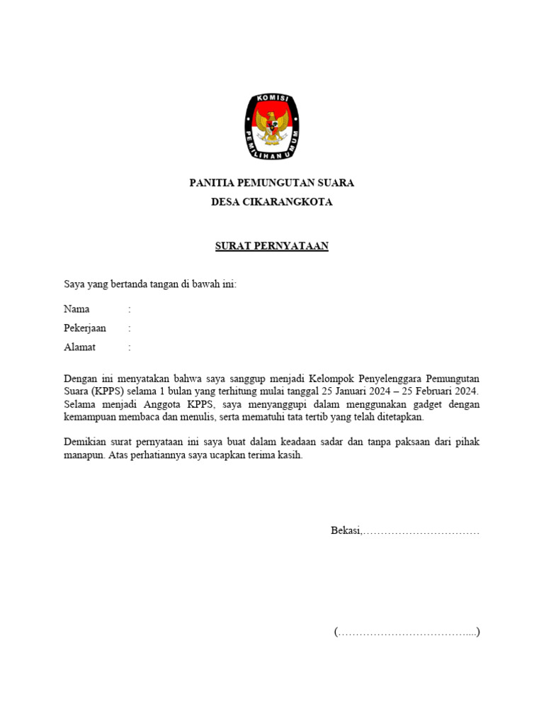 Surat Pernyataan Calistung (KPPS) | PDF