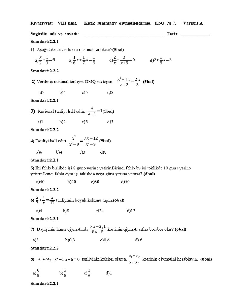 8ci sinif KSQ7 A | PDF