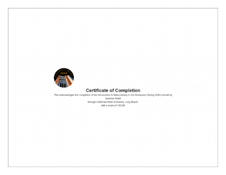 Certificate of Completion - Introduction To Data Literacy in The ...