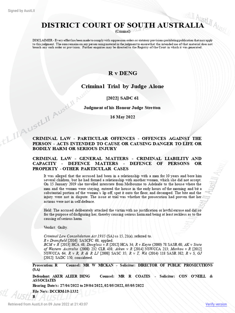 R V Deng Criminal Trial of Akuur Aleer Deng Vs Achol Majier Ghai | PDF | Reasonable Doubt ...