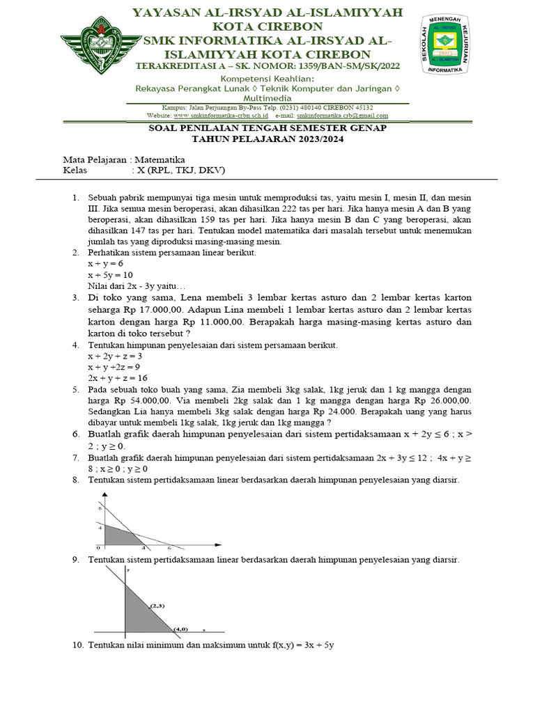 Soal MTK X Edit | PDF