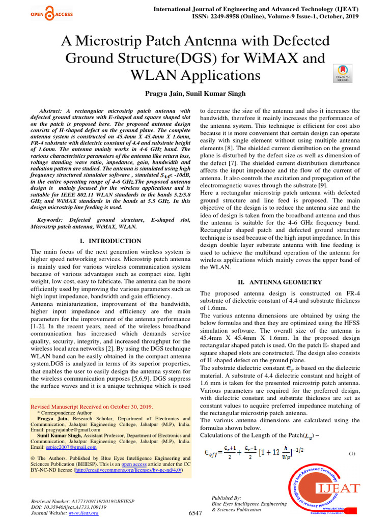 A Microstrip Patch Antenna With Defected Ground St Pdf Antenna Radio Electrodynamics