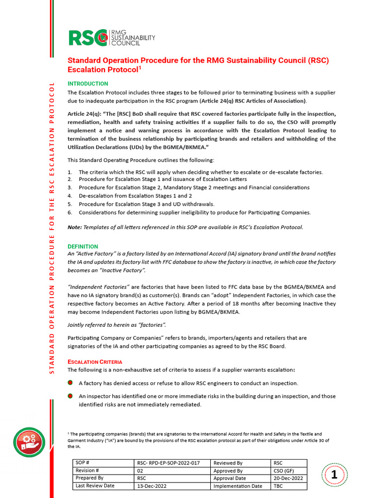 SOP For The RSC Escalation Protocol | PDF