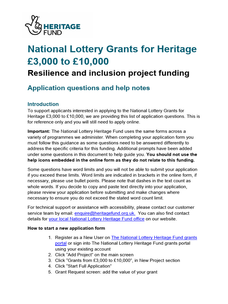 Application Questions and Guidance - National Lottery Grants For ...