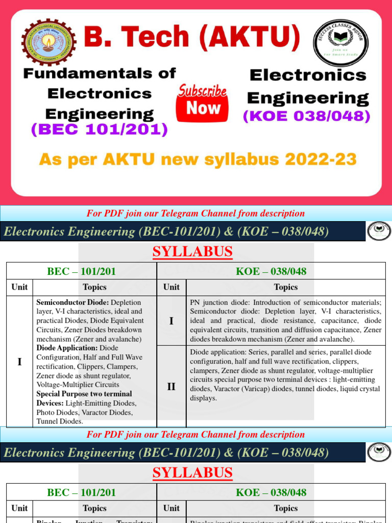 Electronics Engineering Syllabus | PDF | Operational Amplifier | Amplifier
