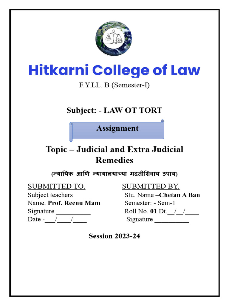 1st sem law project LAW OF TORT | PDF