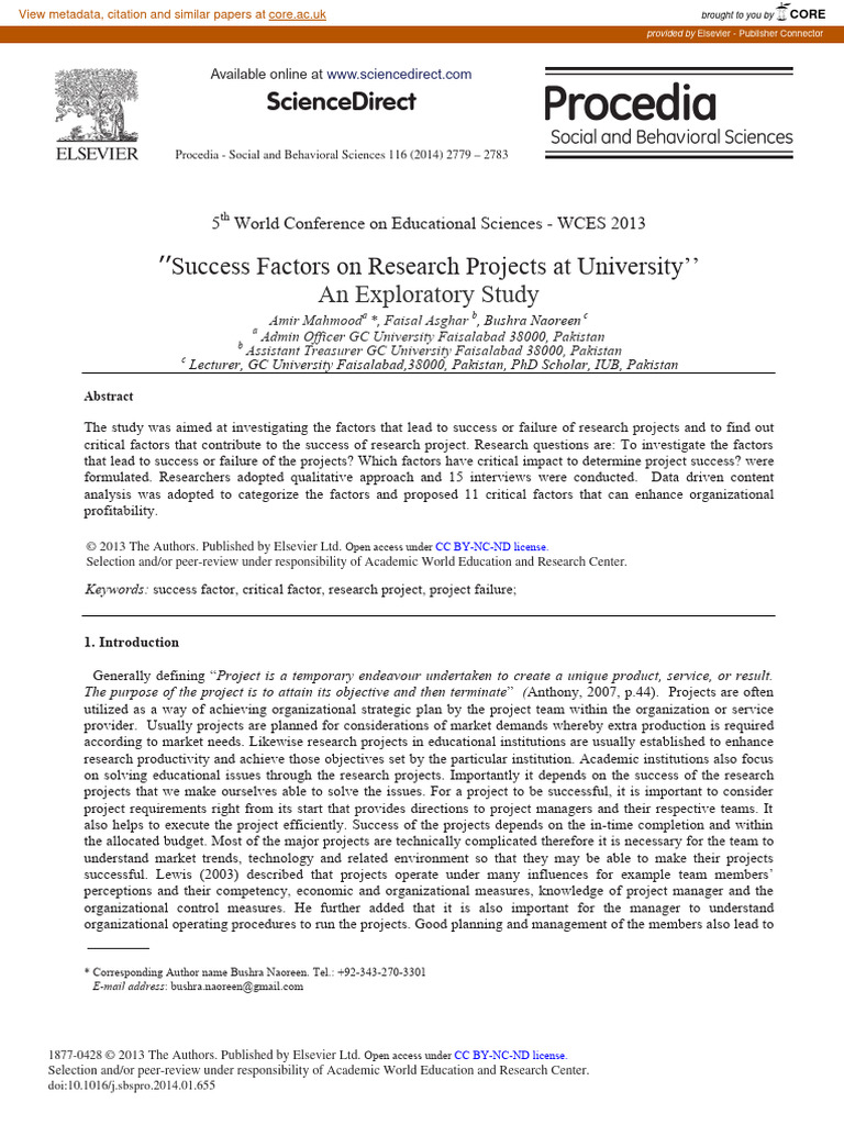 Success Factors in University Research Projects | PDF | Project ...