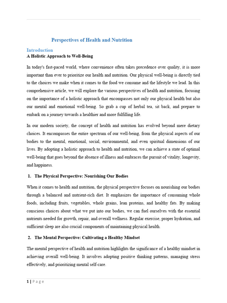 Perspectives of Health | PDF | Dash Diet | Dieting