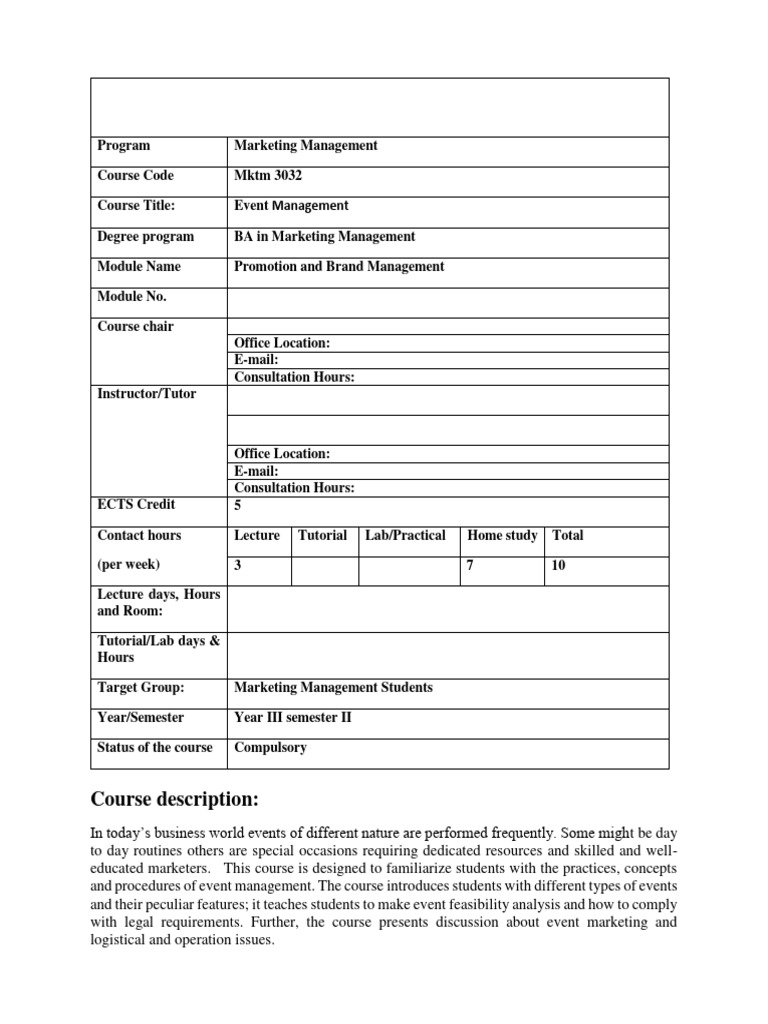 Event Management Course Overview | PDF | Swot Analysis | Marketing