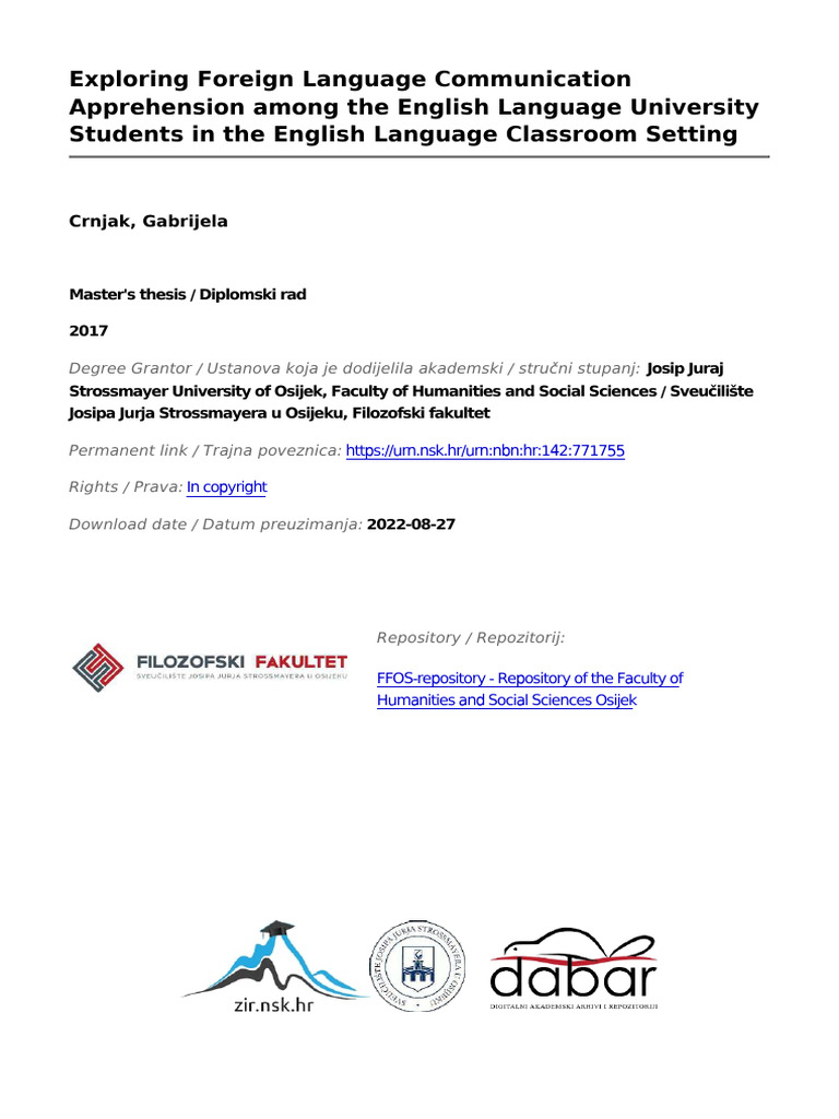 Exploring Foreign Language Communication Apprehension Among The English ...