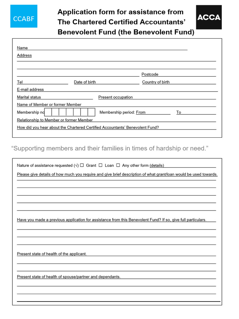 Benevolent Fund Assistance Application Form | PDF | Debt | Personal Finance