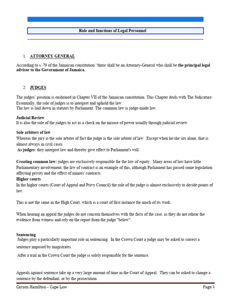 Role and Functions of Legal Personnel | Download Free PDF | Prosecutor ...