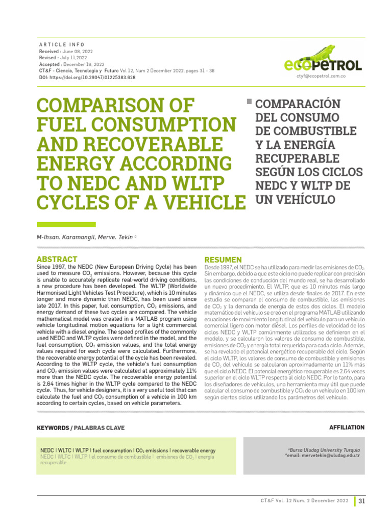 Comparison of Fuel Consumption and Recoverable Energy According To Nedc ...