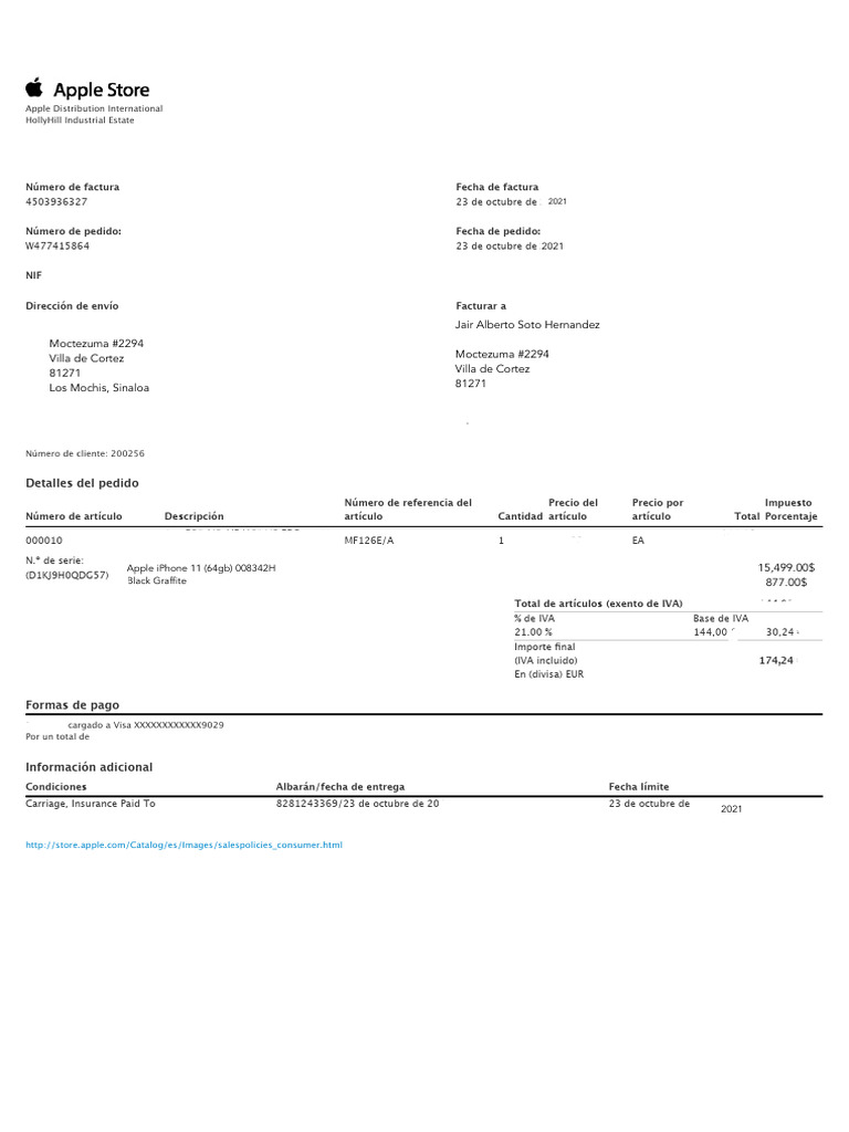 Factura Iphone 11 | Descargar gratis PDF | Mac OS | Apple Inc.