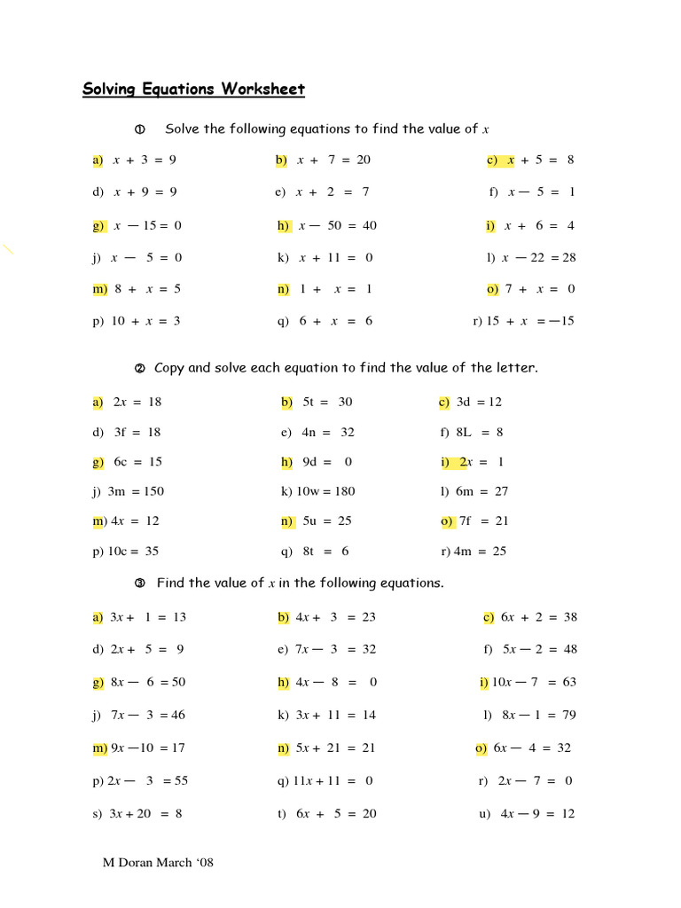 Equations Worksheet | PDF | Equations | Mathematical Objects