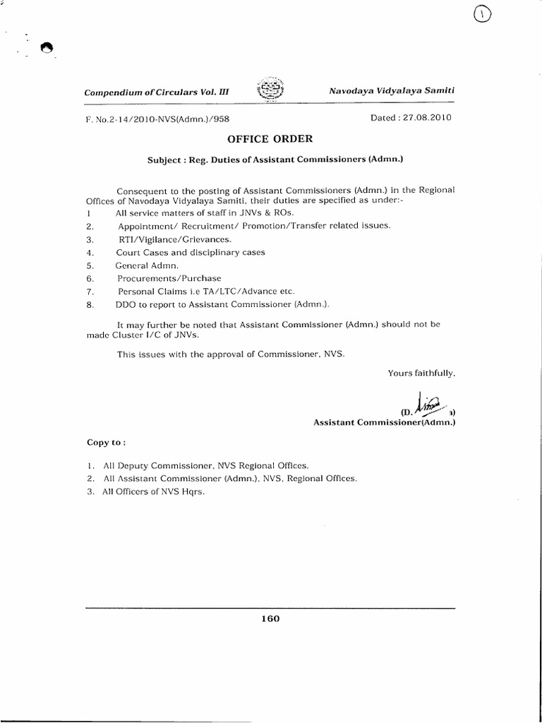 NVS Assistant Commissioners' Duties | PDF