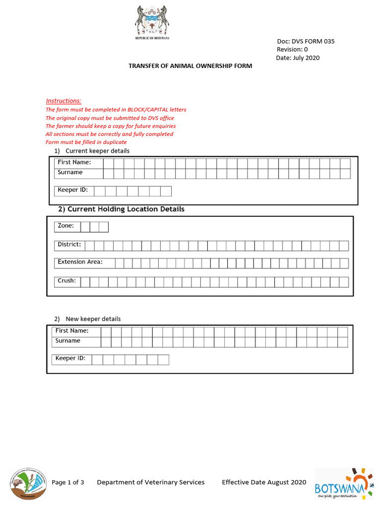 Animal Ownership Transfer Form | PDF | Business | Finance & Money ...
