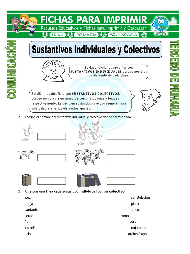 Fichas de Sustantivos Individuales y Colectivos | PDF | Estudios de ...