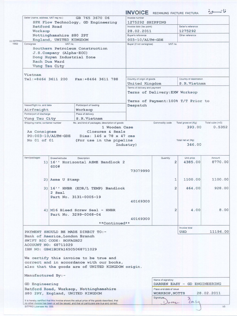 Po#003-10 Altm - Gde - Invoice | PDF
