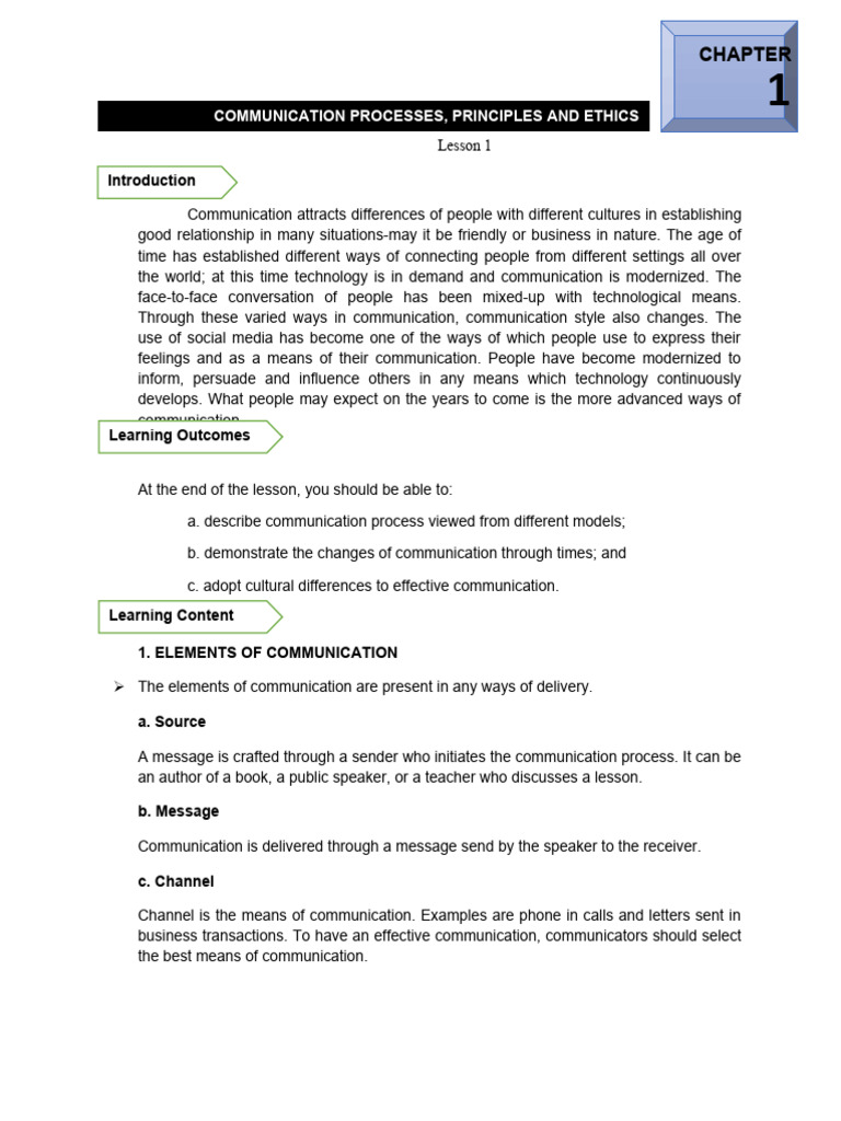 Chapter 1 Lesson 1 Elements and Models of Communication Lecture Module | PDF | Communication ...