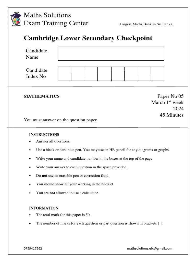 Paper No 05 Cambridge Lower Secondary Checkpoint | PDF | Significant ... Paper No 05 Cambridge Lower Secondary Checkpoint | PDF | Significant ...